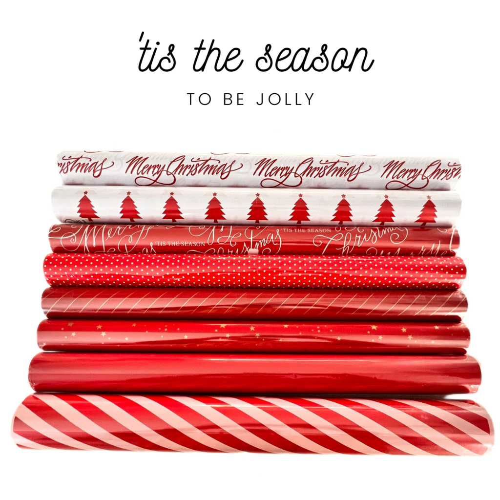 Gold Stripes on Red Paper Christmas Gift wrap - Mimosa Lifestyle Co